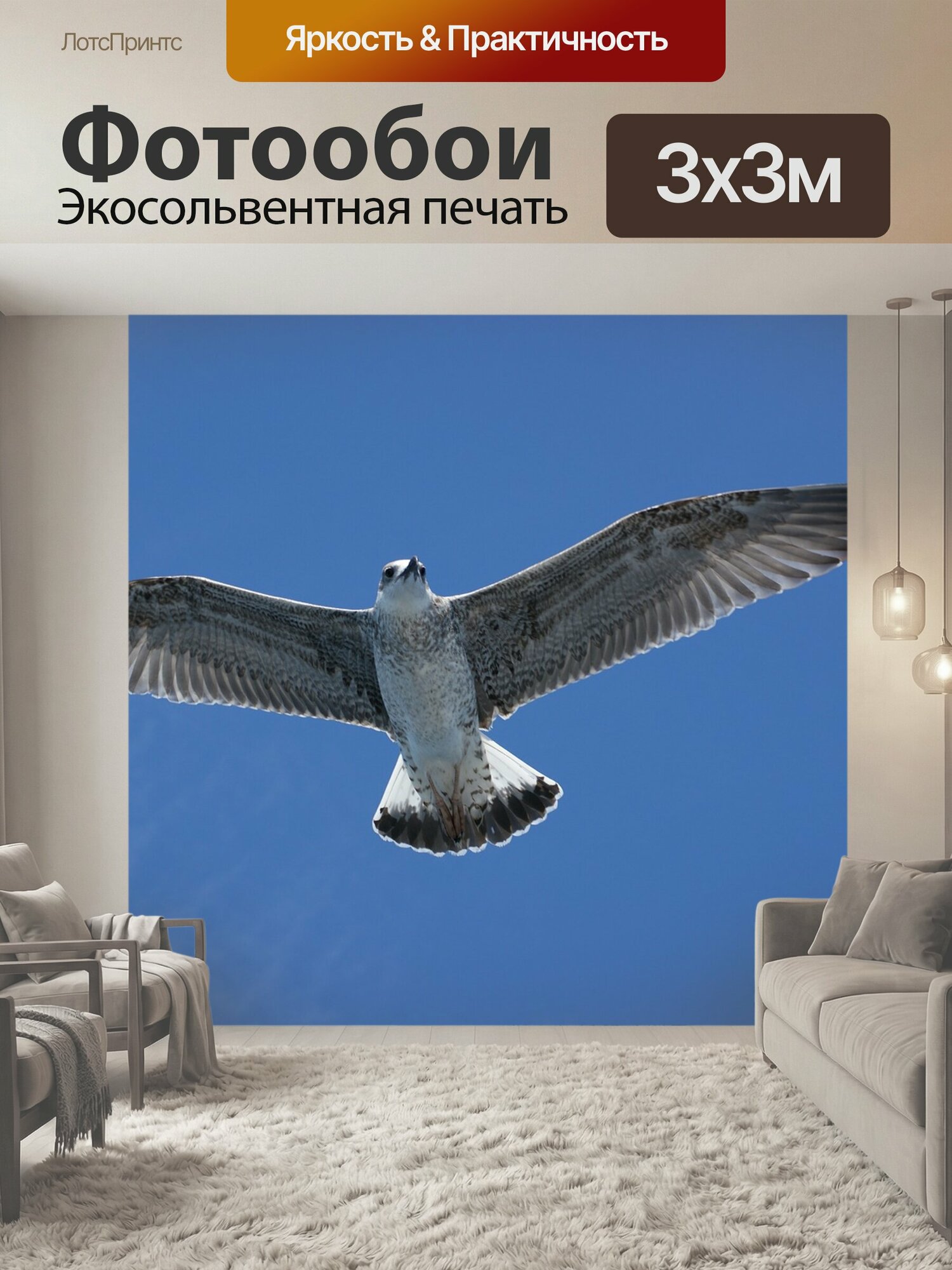 Фотообои "Чайка, вода, море" 300x300 см. экосольвентная печать