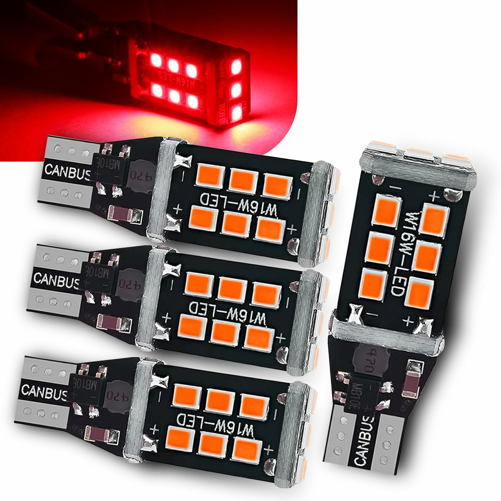 Светодиодные автомобильные лампы T15 W16W 912 921, 15 SMD 2835, с Canbus, цвет красный, комплект 4 шт