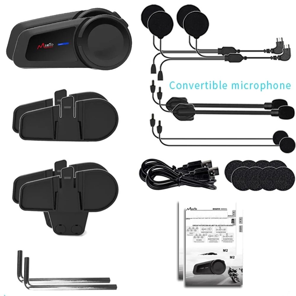 Мотоциклетная Bluetooth-гарнитура Maxto M2 Для Шлема, Система Связи На 6 Пользователей, 2PCS