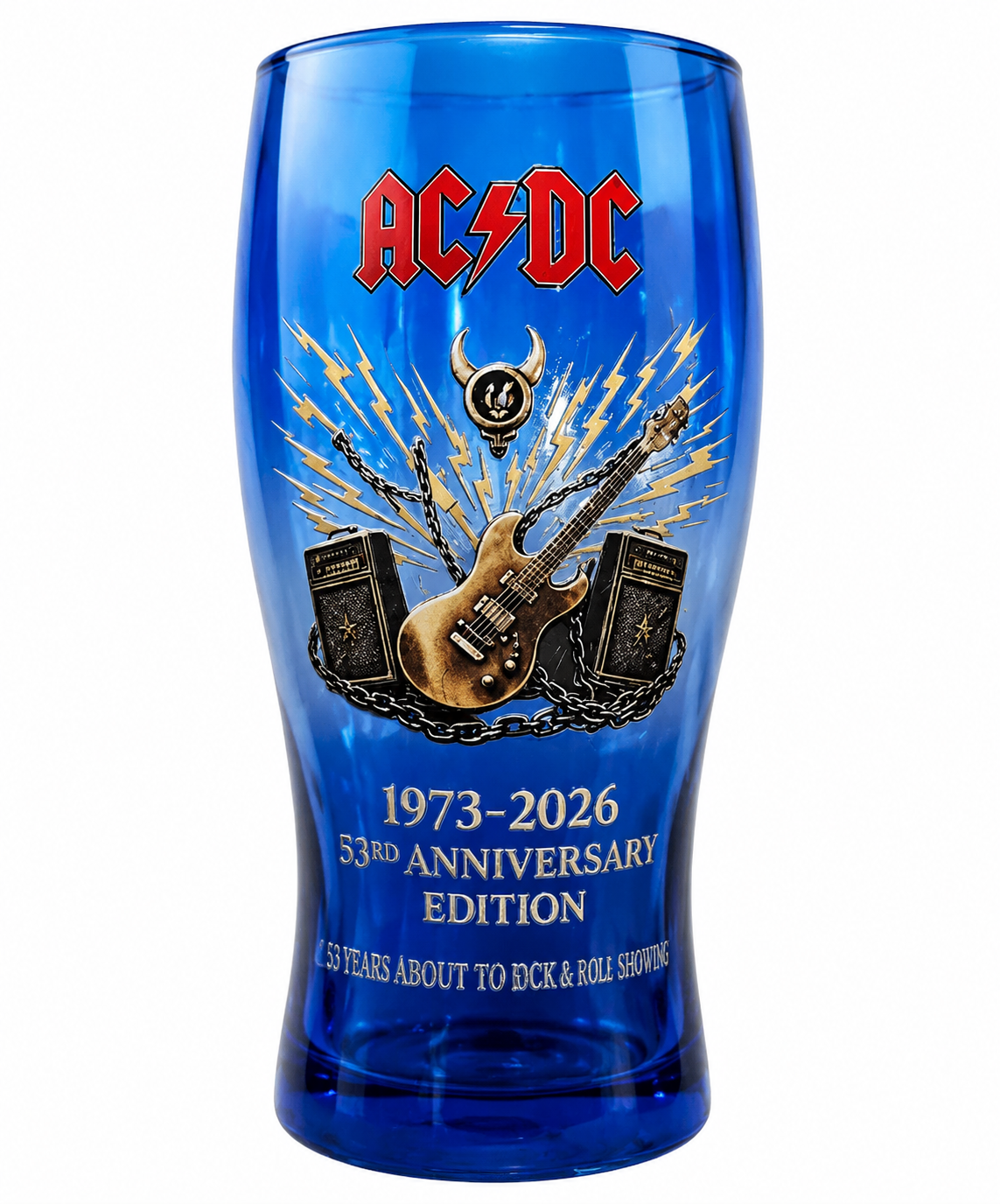 Пивной бокал ACDC Band Rock, синий, Пинтовый пивной бокал, Цветное стекло (Объем: 425 мл)
