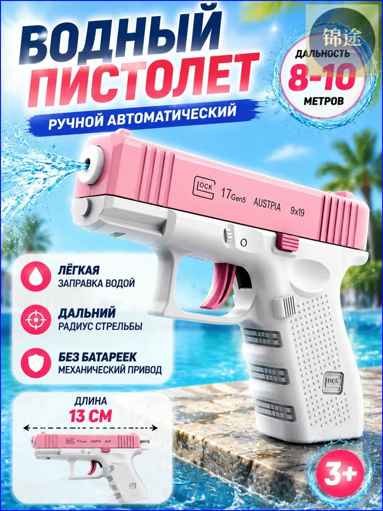 Качественный водный бластер Glock, игрушкабрызгалка для детей