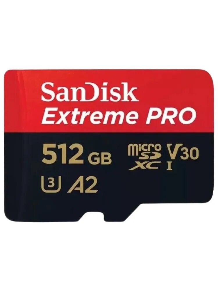 SanDisk 512 ГБ Extreme PRO micro SDXC Карта памяти, с адаптером, запись до 140 МБ/с, чтение до 200 МБ/с (SDSQXCD-512G-GN6MA), USH-I, Class 10, U3, V30, А2