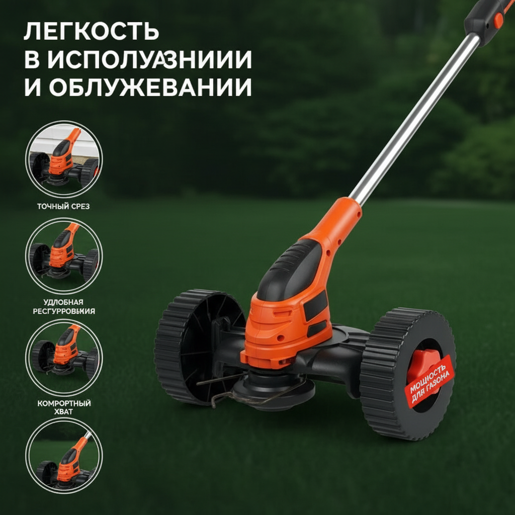 Самоходная система электрическая косилка 31 см черный пластик мульчирование