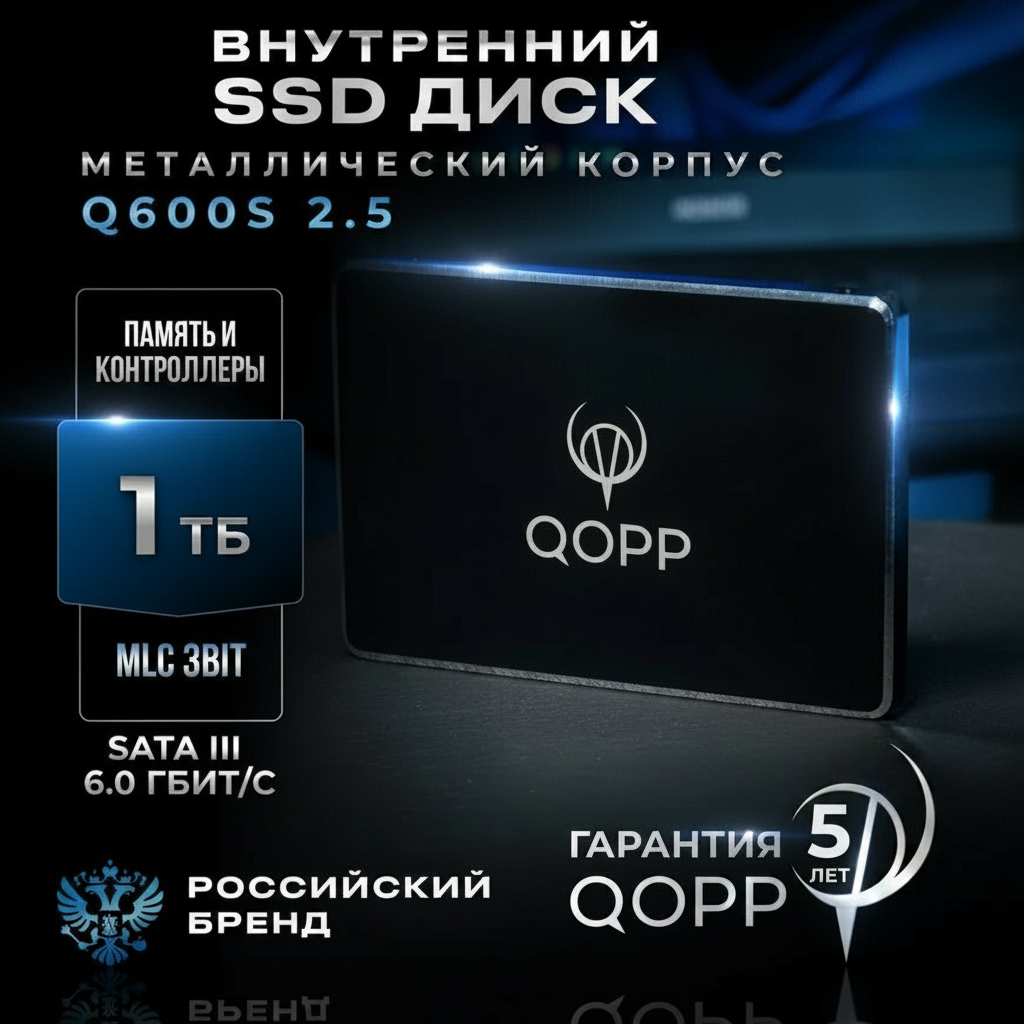 Внутренний SSD QOPP 1 ТБ 2.5 дюйма SATA 3 металл быстродействие и долговечность