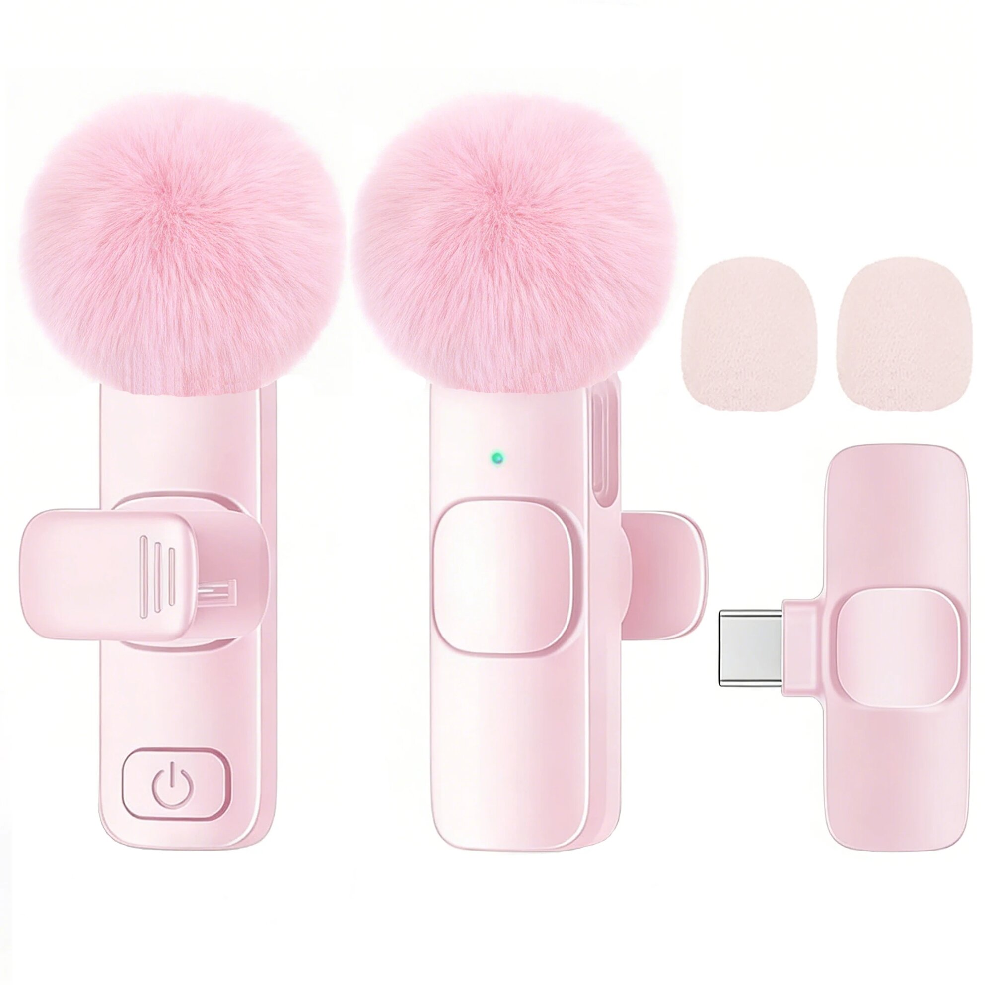 Розовый беспроводной петличный микрофон Type-C Pink-Type-c-1to2