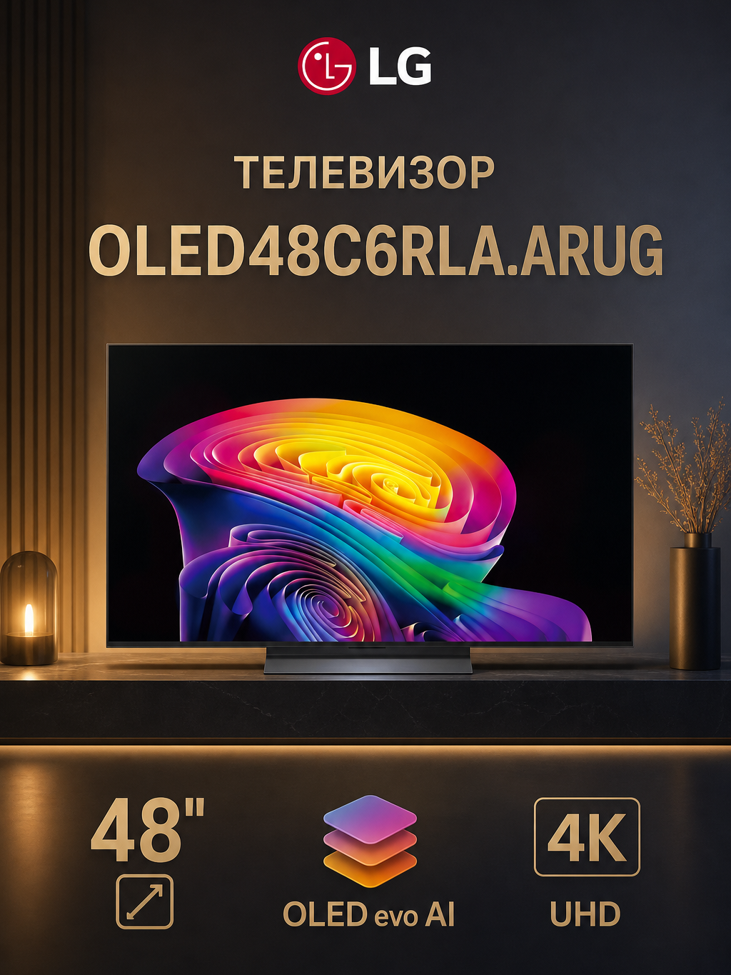 Телевизор LG OLED48C6RLA, диагональ 48", разрешение 4K, черный