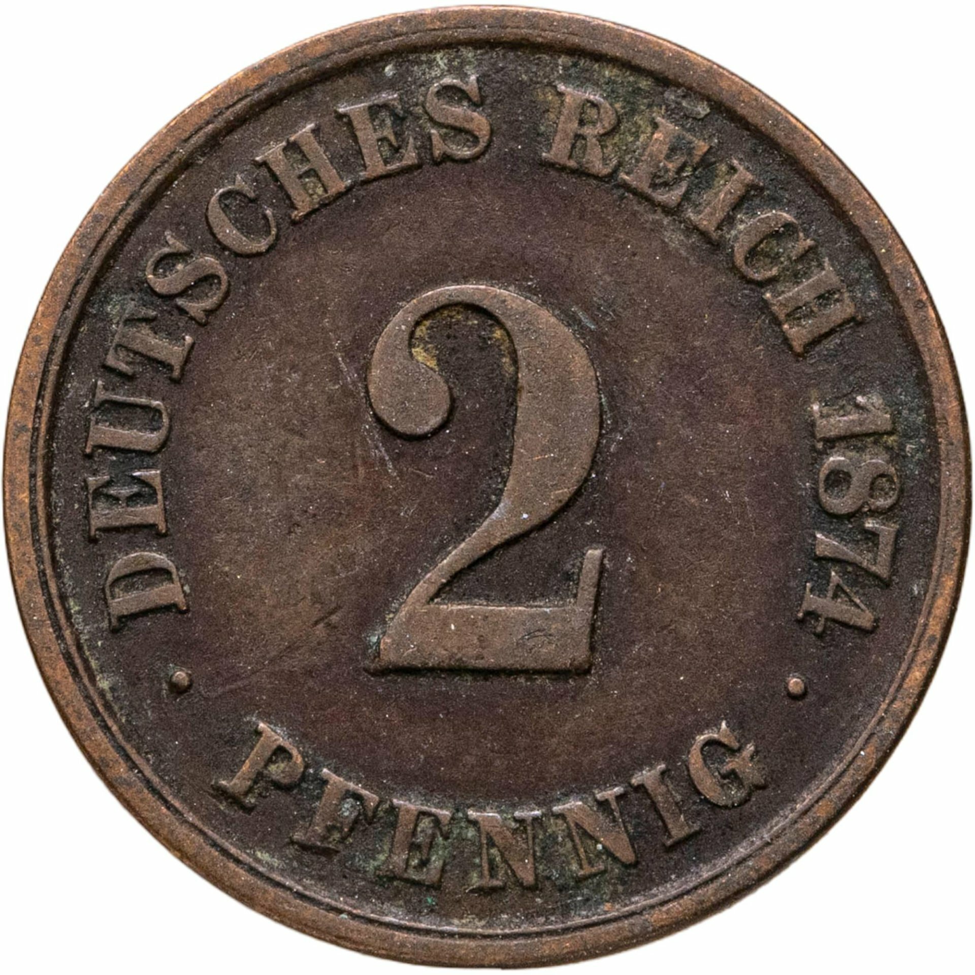 Германия 2 пфеннига pfennig 1874 A, Медь, в сохранности VF