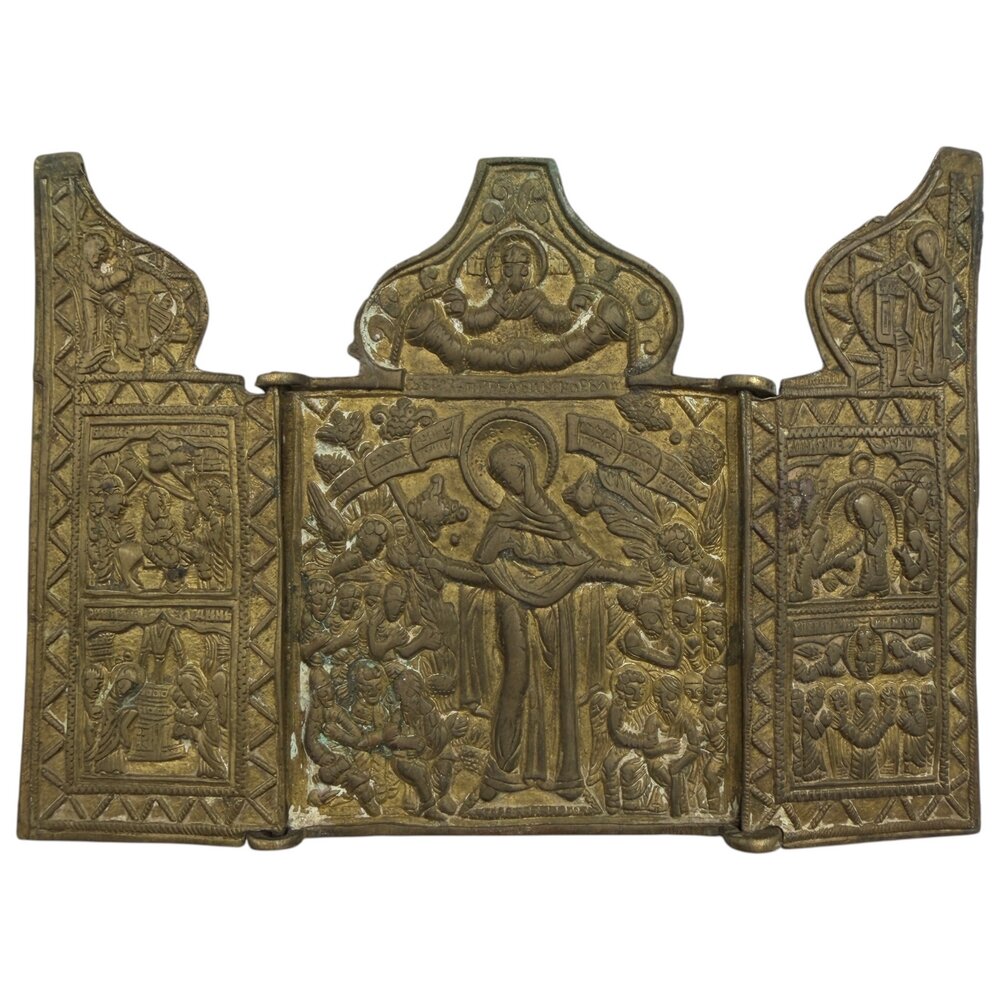 Складень "Всех скорбящих радость" 14 см, латунь, 1850-1900 гг. Российская империя