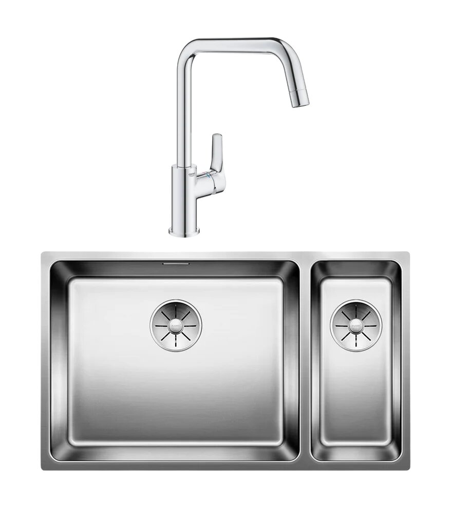 Комплект Мойка Blanco Andano U 74x44, сталь, нержавеющая сталь / Смеситель Grohe Eurosmart 30567000 глянцевый хром