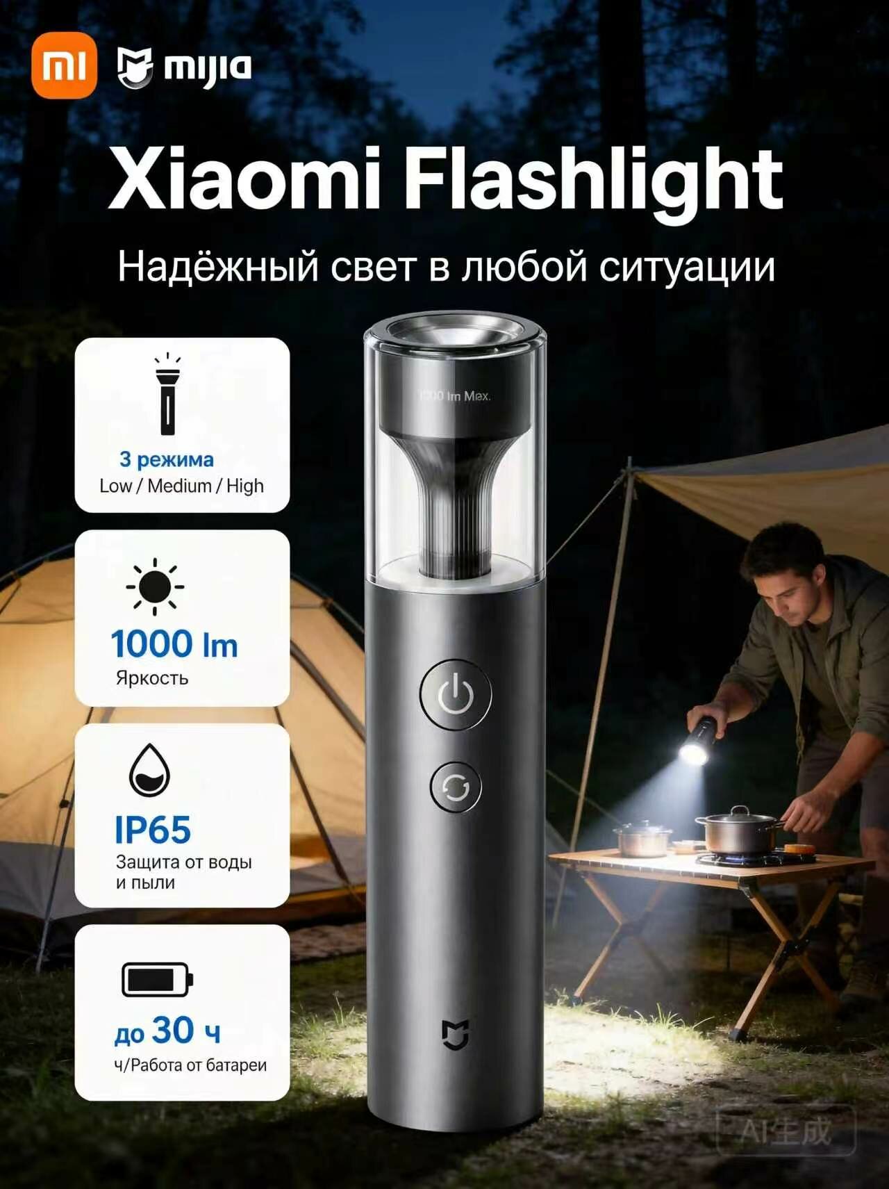 Фонарь Xiaomi Mijia "Night Light", встроенный аккумулятор, защита IP65