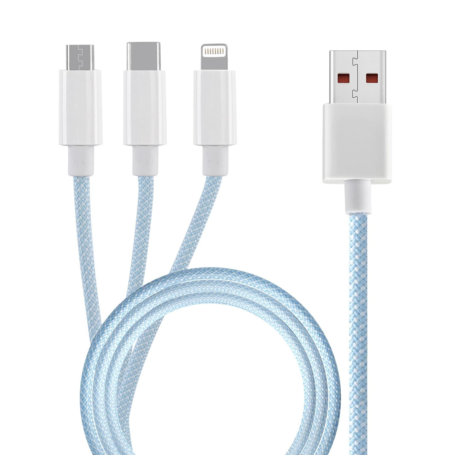 USB-кабель 3-в-1 плетеный синий, Type-C/Micro USB/Lightning, 1.2 м, быстрая зарядка и передача данных, для смартфонов и планшетов