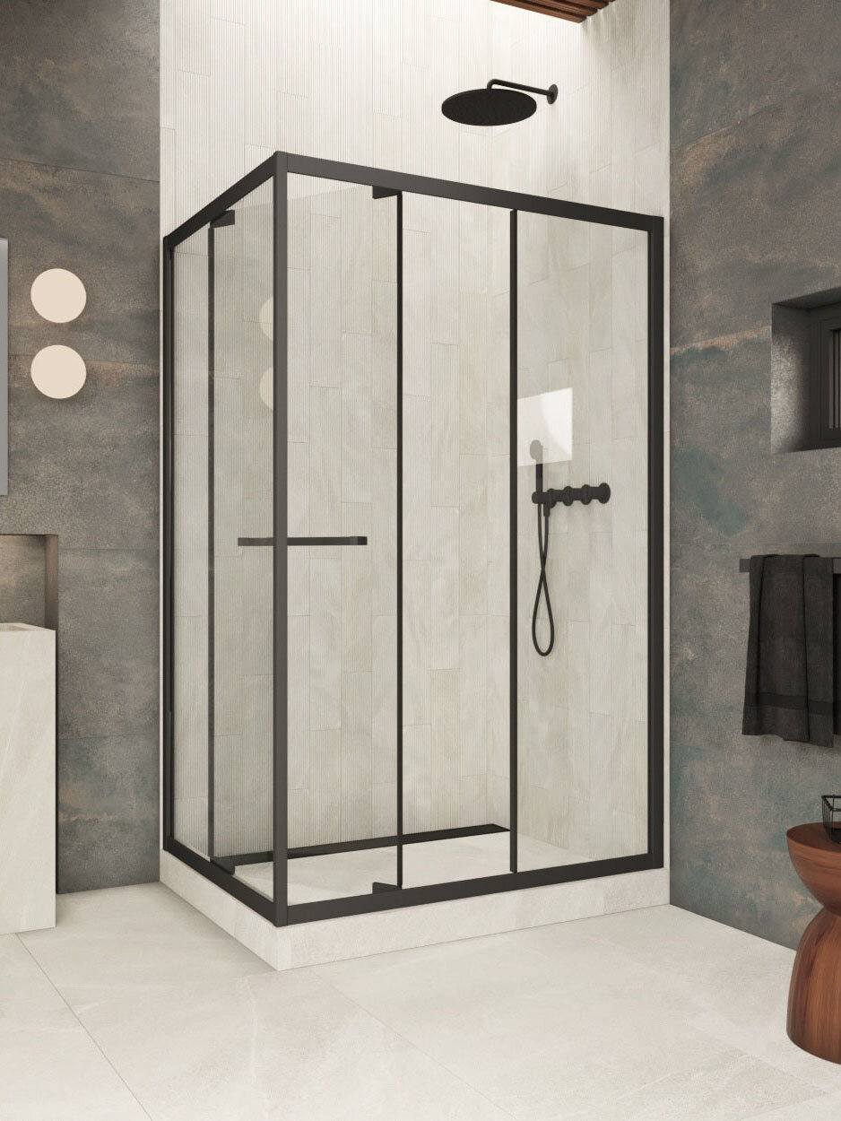 Душевой уголок Vegas Glass ZP+ZPV Внутрь 140*90 02M 01 профиль матовый черный, стекло прозрачное