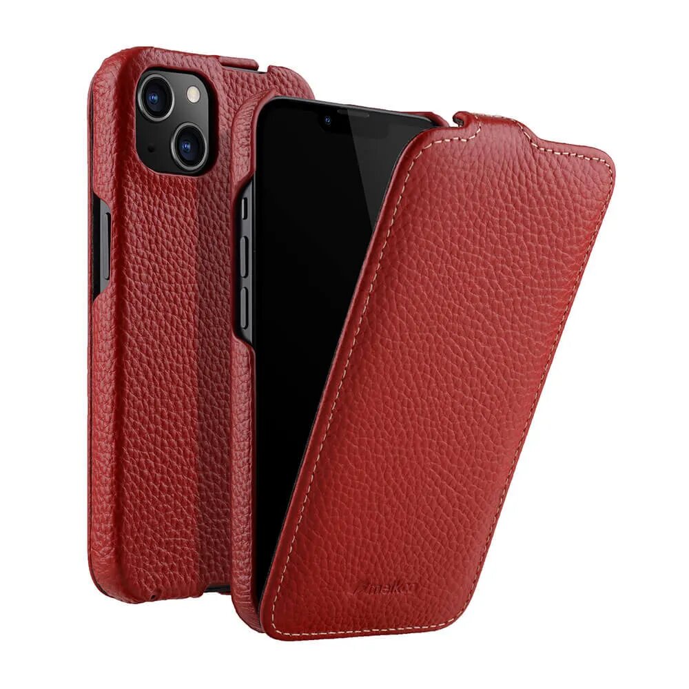 Вертикальный открытый чехол Melkco из натуральной кожи для iPhone 13 Mini, целевой флип-чехол, красный