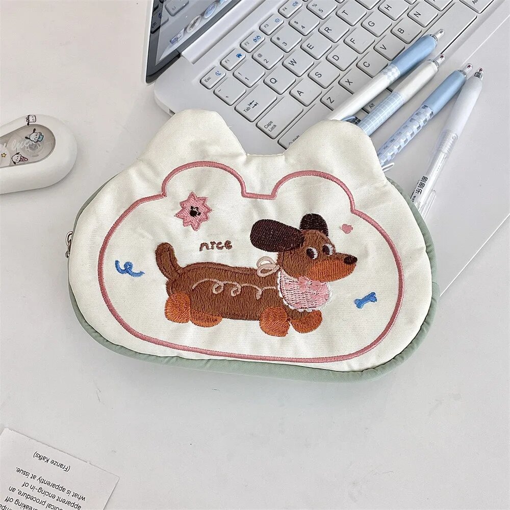 Пенал с вышивкой щенка, синий, полиэфирное волокно Apron Dog