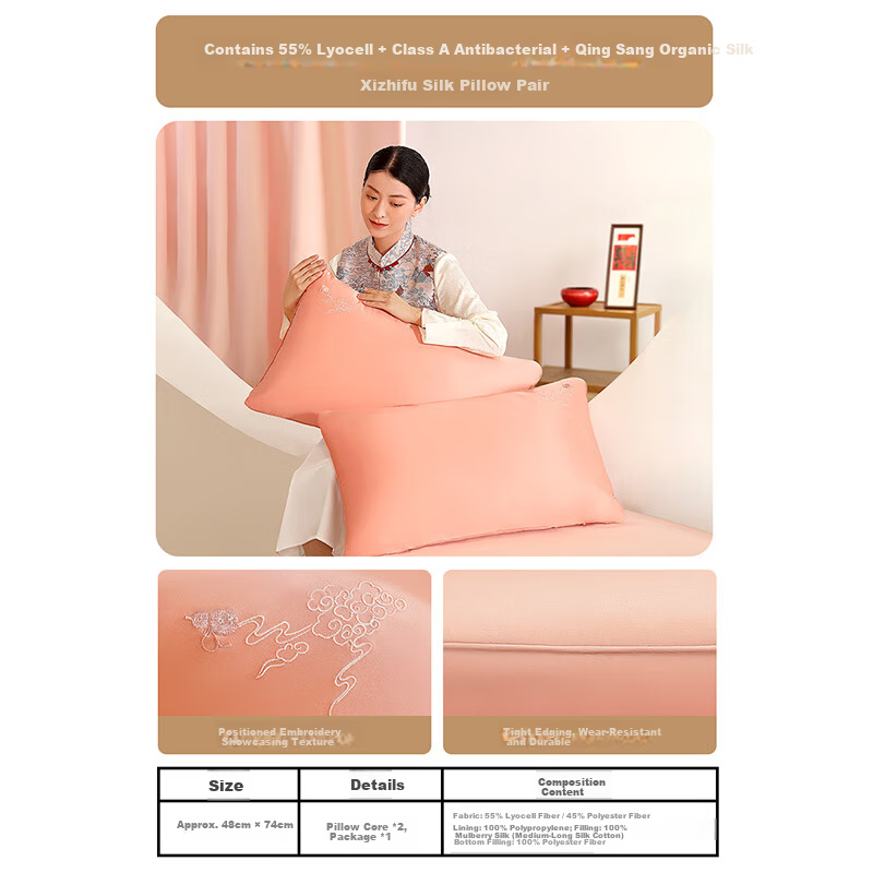 Серия Mercury Home Textiles Истинная шелковая подушка с цервикальным ядром из антибактериального льона с вышивкой, пара