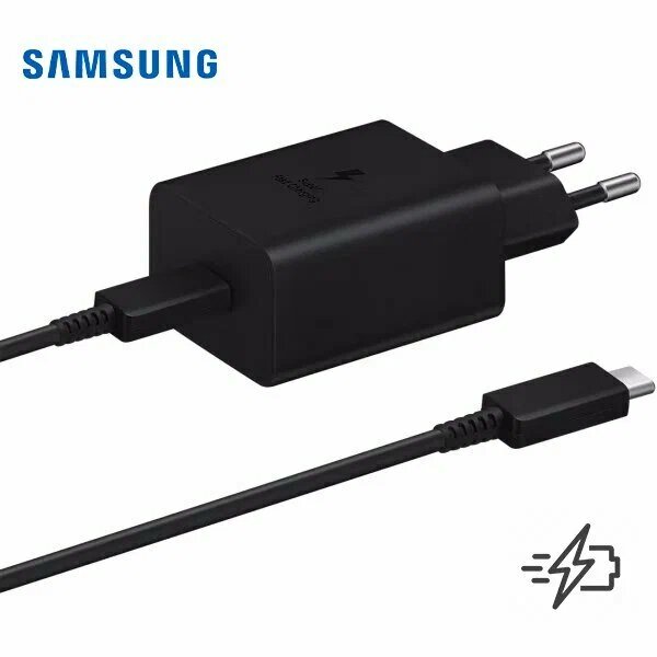Сетевое зарядное устройство для Samsung 45W. Travel Adapter с кабелем USB Type-C комплект, модель EP-T4510 Черный 1.8 кабель