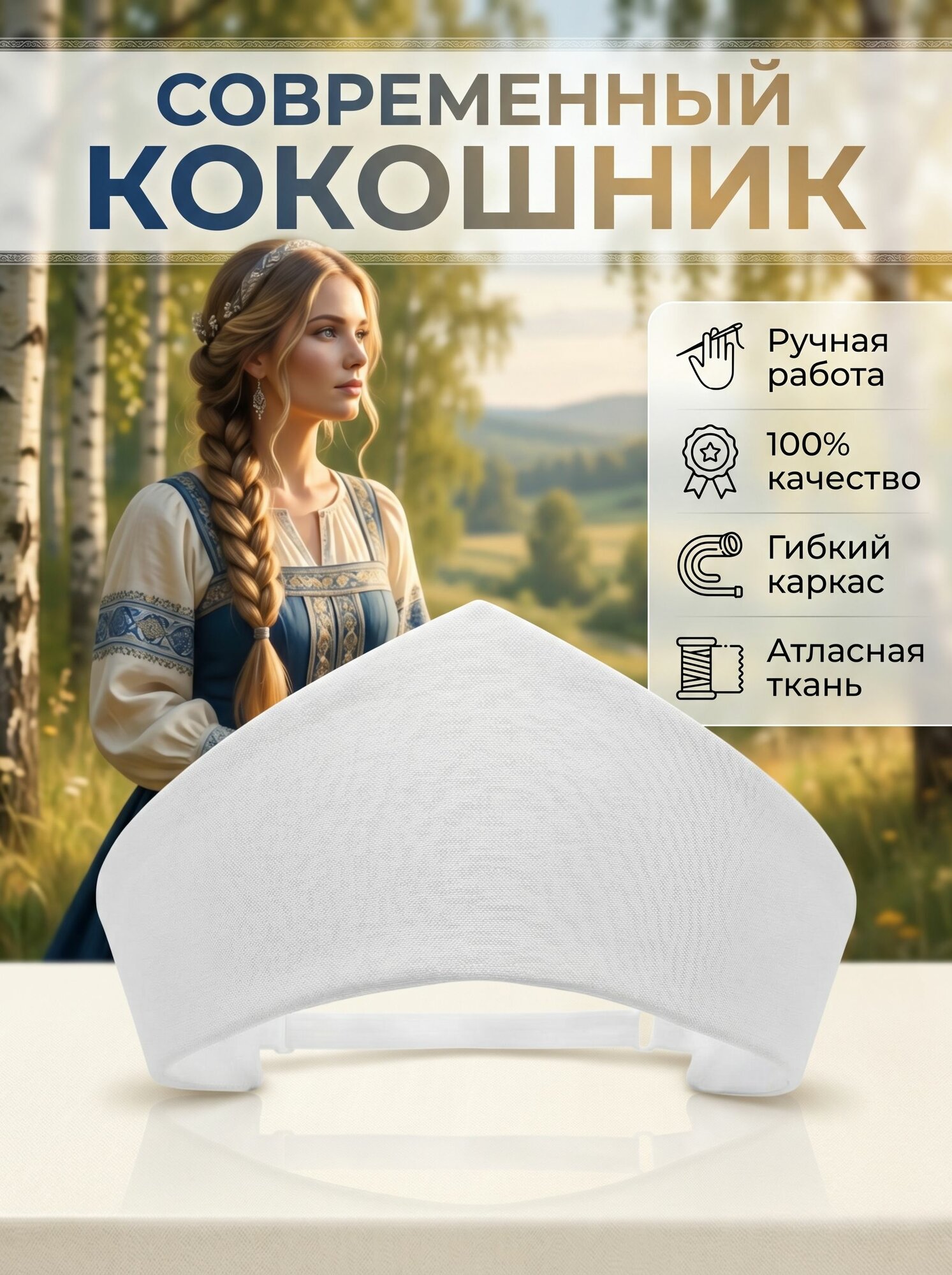 Кокошник белый современный , 1 шт.