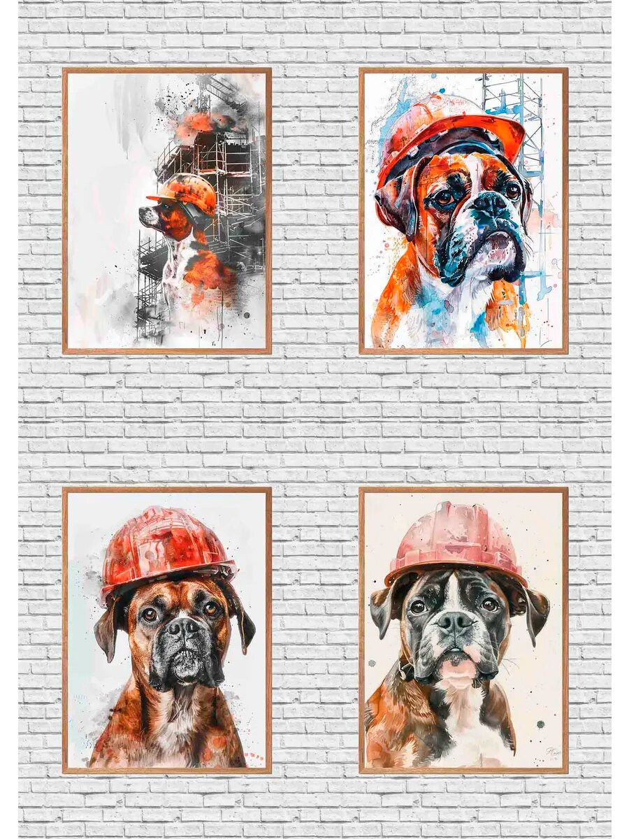 Боксер-строитель собак, 4 Плаката, 30x21см