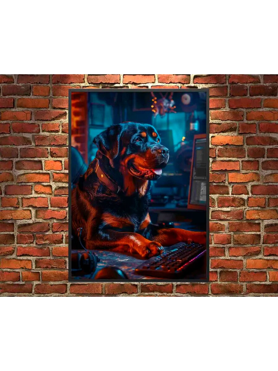 Собака-программист ротвейлер 3, Плакат 30x42см
