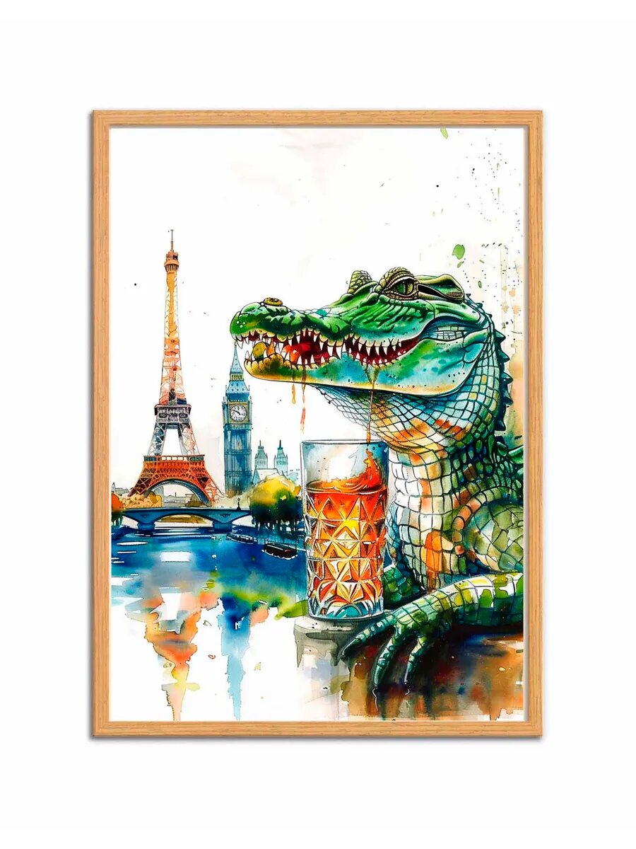 Животное-крокодил пьет Виски 3, Плакат 30x42см