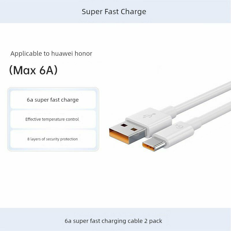 Кабель быстрой зарядки 6A Type-C (2 шт.) 1.5м - Официальная совместимость с Huawei Honor
