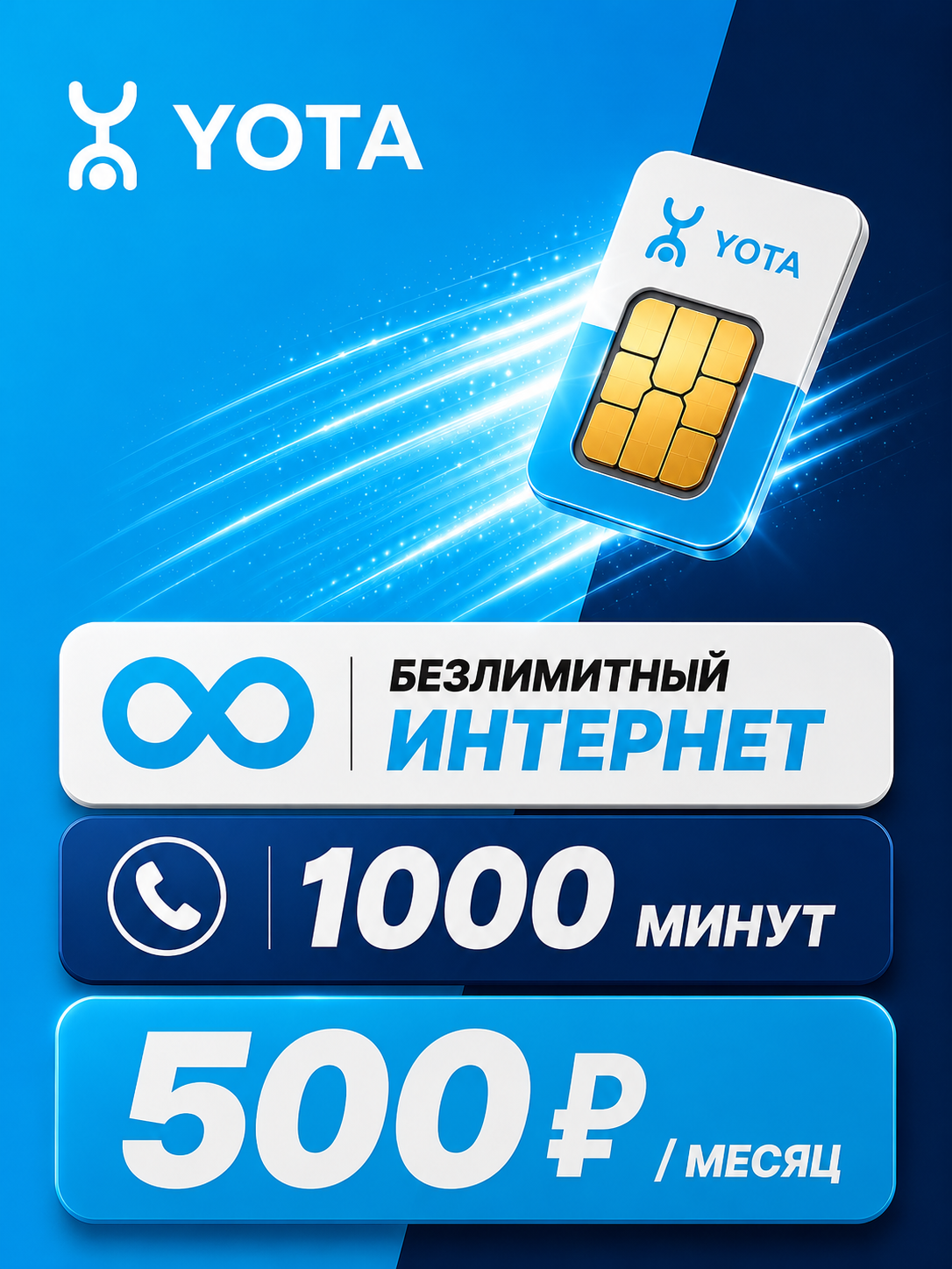 Сим-карта Yota "Безлимит", для телефона, планшета, сотовая связь