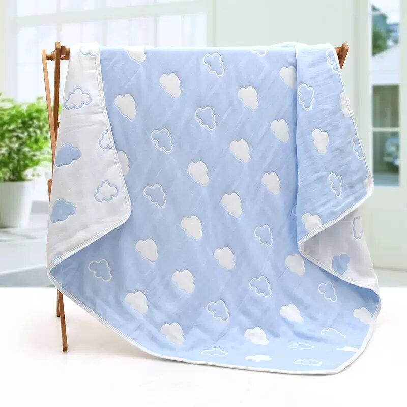 6-слойное хлопковое детское полотенце для купания 110x110 см, голубой