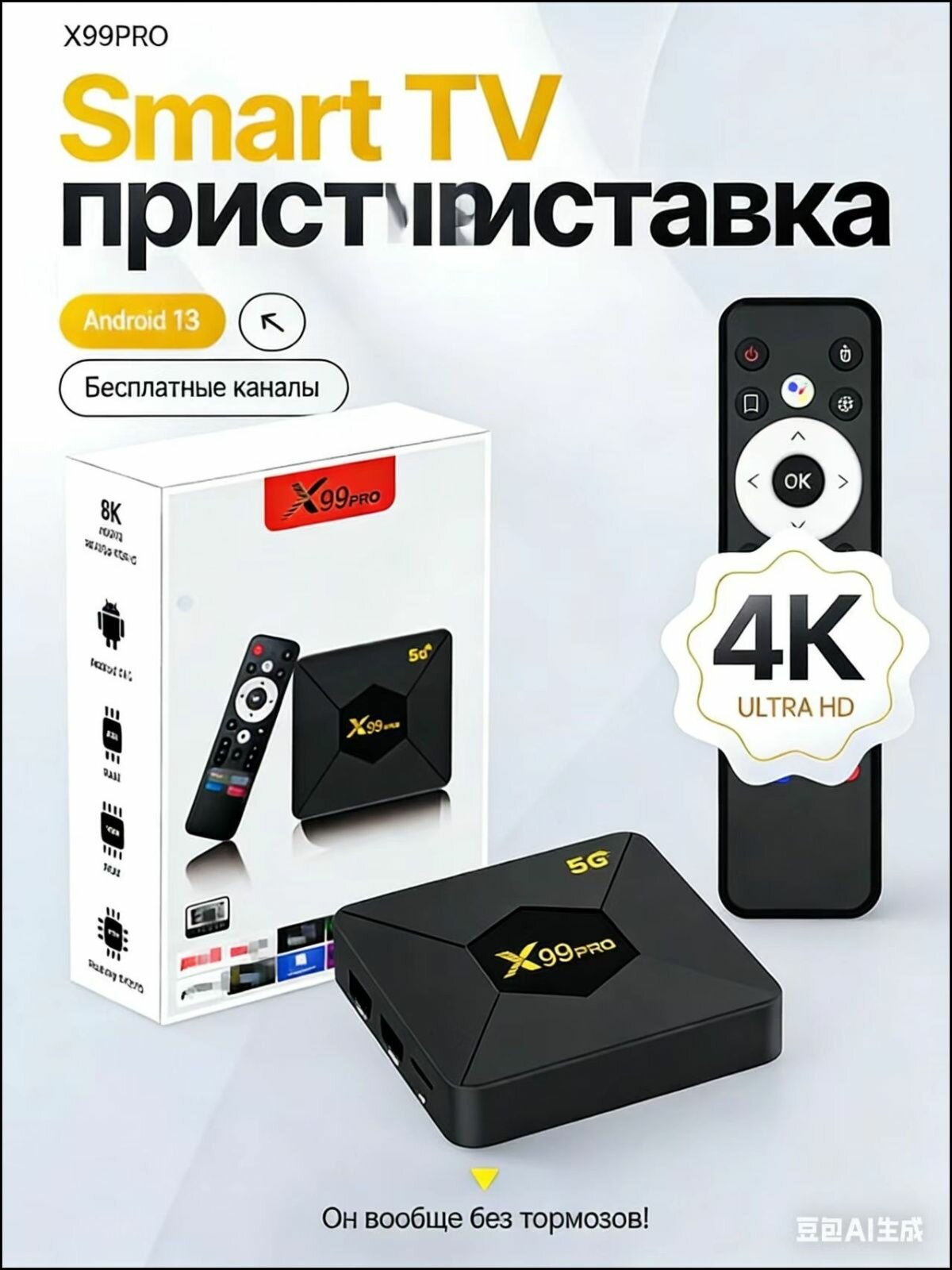 X99 Pro TV Box 2+16GB Android 14 4K Смарт ТВ приставка с голосовым пультом 2025