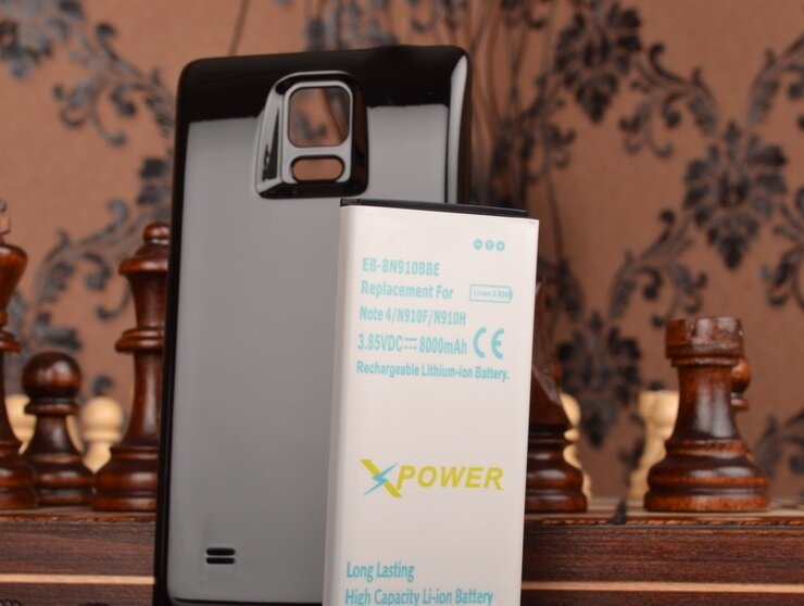 Усиленная батарея-аккумулятор большой повышенной ёмкости 8000mAh для телефона Samsung Galaxy Note 4 + задняя крышка в комплекте черная + гарантия