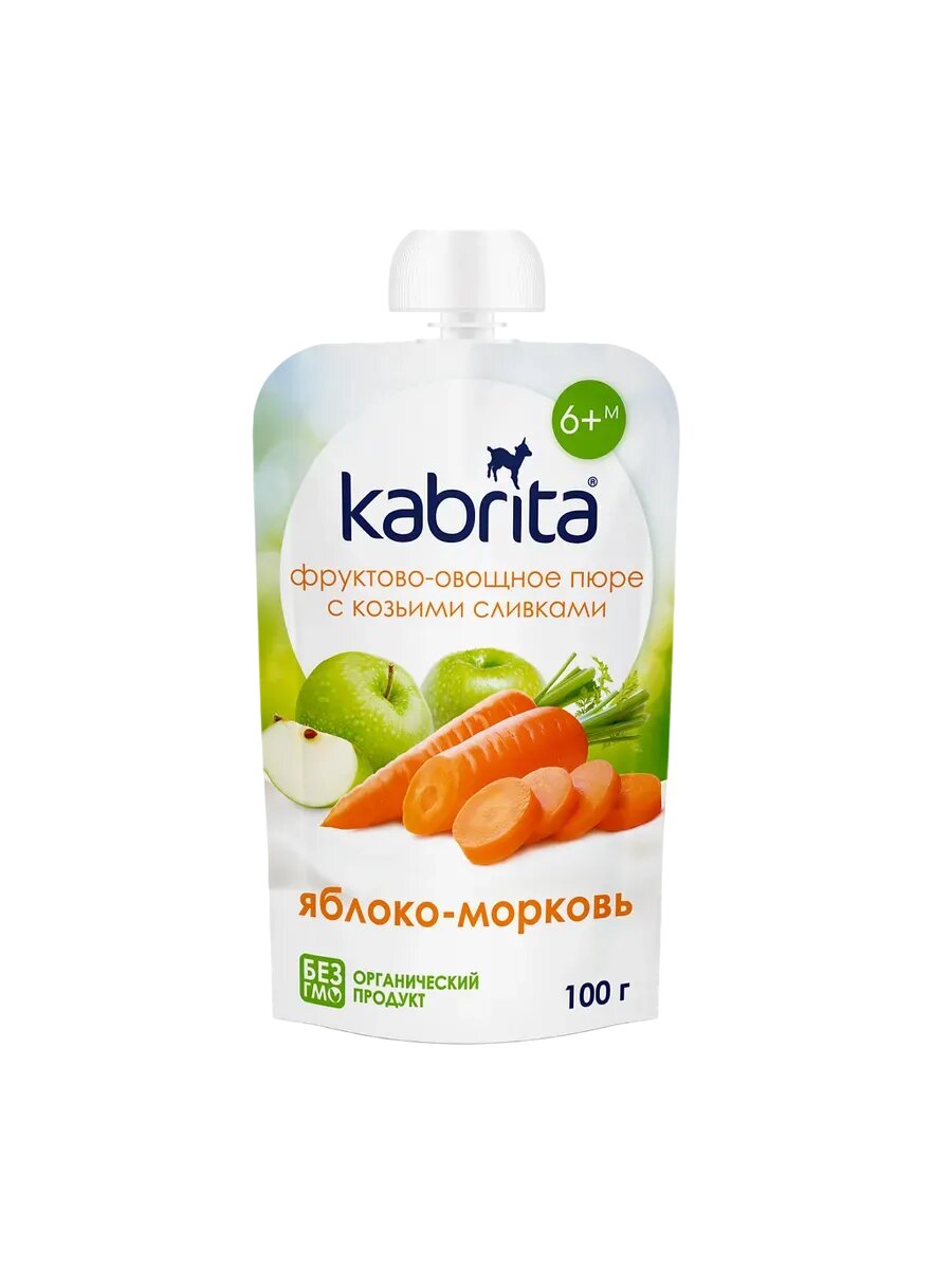 Kabrita Пюре фруктовое с козьими сливками Яблоко-Морковь 100 г 1 шт