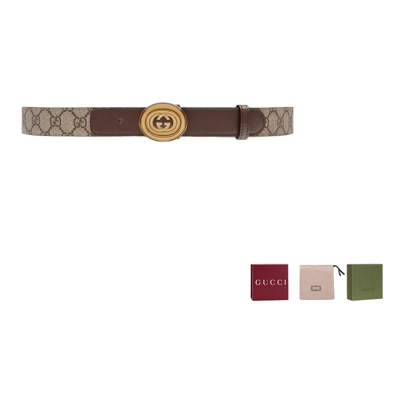 Gucci Canvas Кожаные ремни Унисекс Светлая Умбра Ширина корпуса 3 см 95