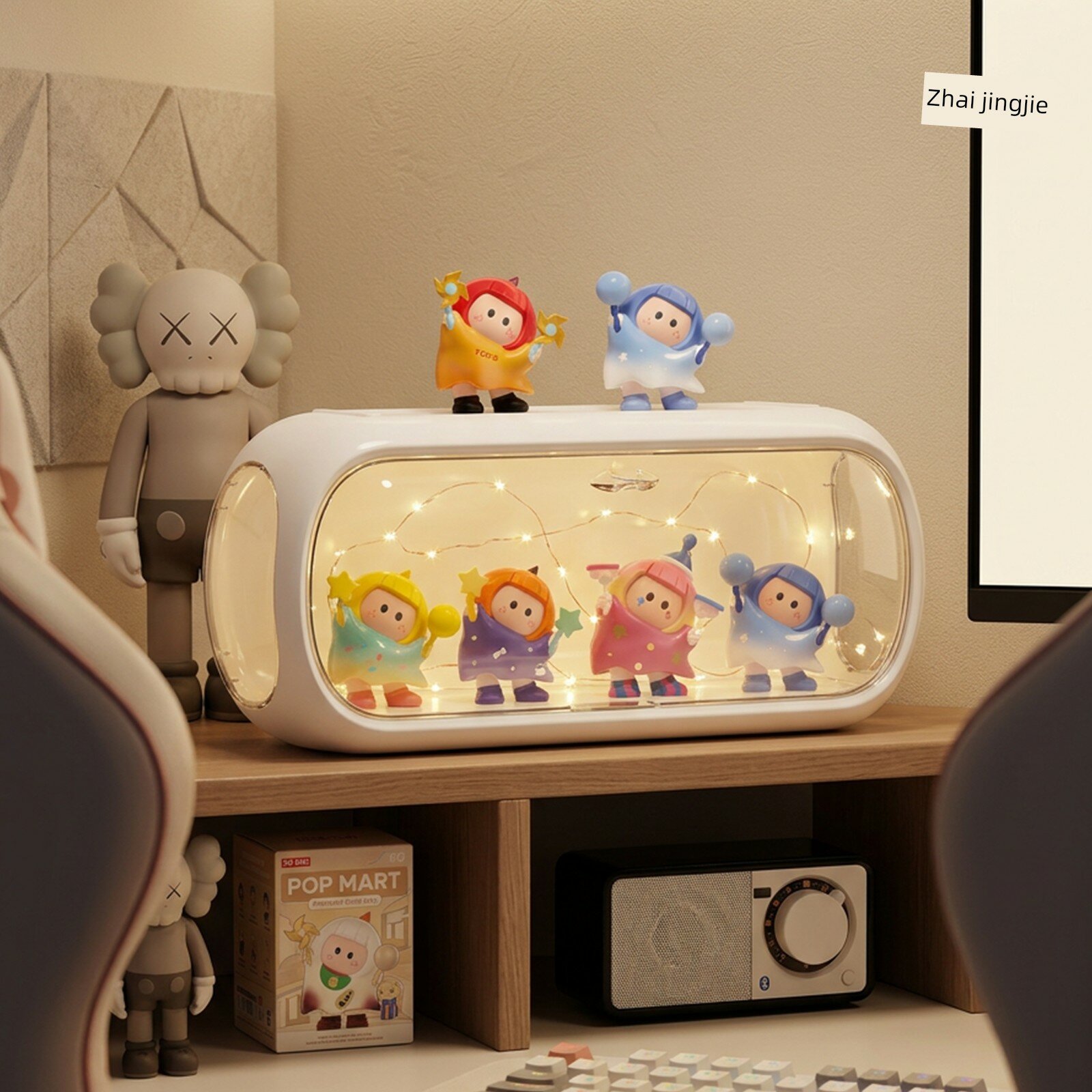 Коробка-витрина для хранения фигурок Miniso Yoyo (слепые коробки) Белый + световая гирлянда + прожектор