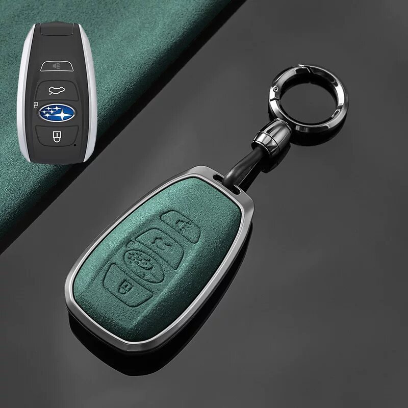 Ключ-кольцо для Subaru - Патинированный алюминиевый сплав с темно-зеленой замшей и удобным замком для автомобильных
