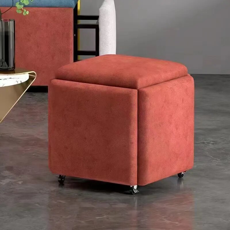 Стул-табурет бордовый, 5 шт. Модульный, искусственная кожа, 45x45x45 см — фото 1