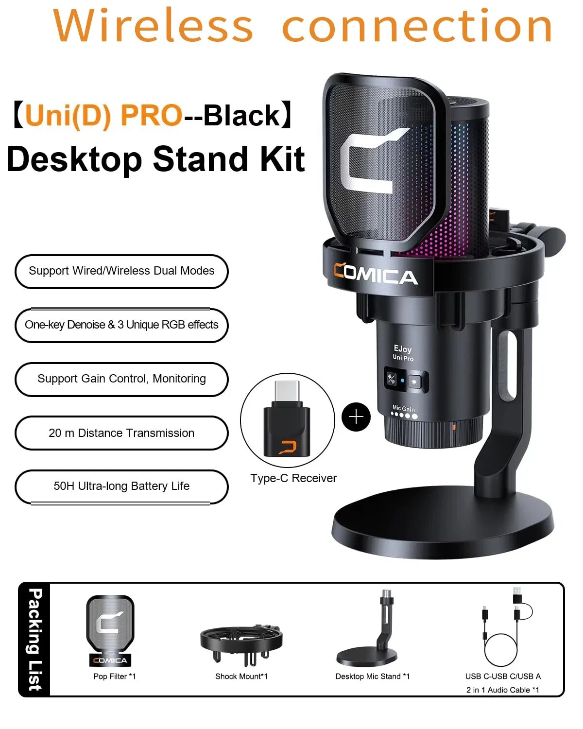 COMICA Ejoy Uni Pro Беспроводной конденсаторный микрофон Uni Pro D Black