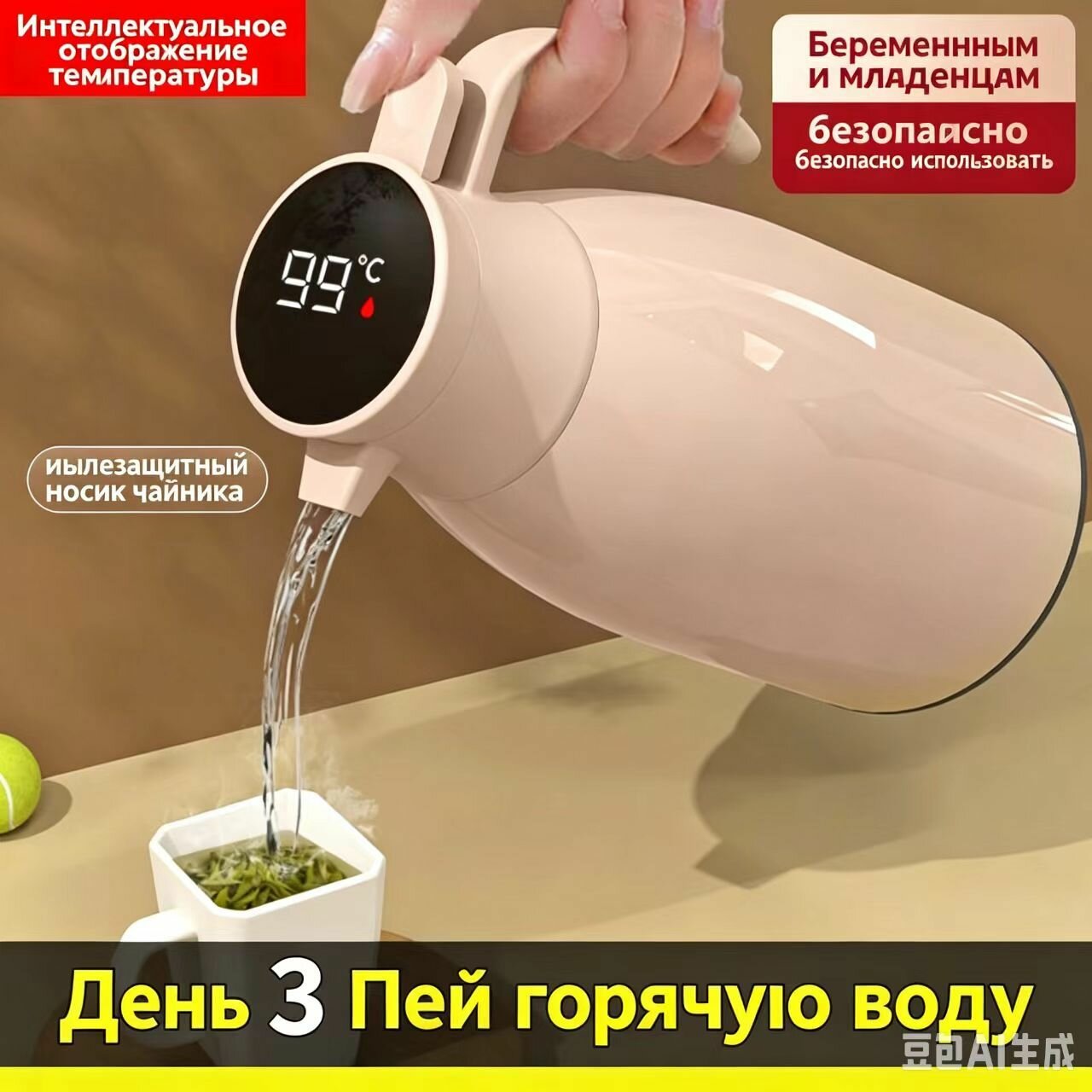 Термос OLED-дисплей, С ручкой, С термометром, 2 л