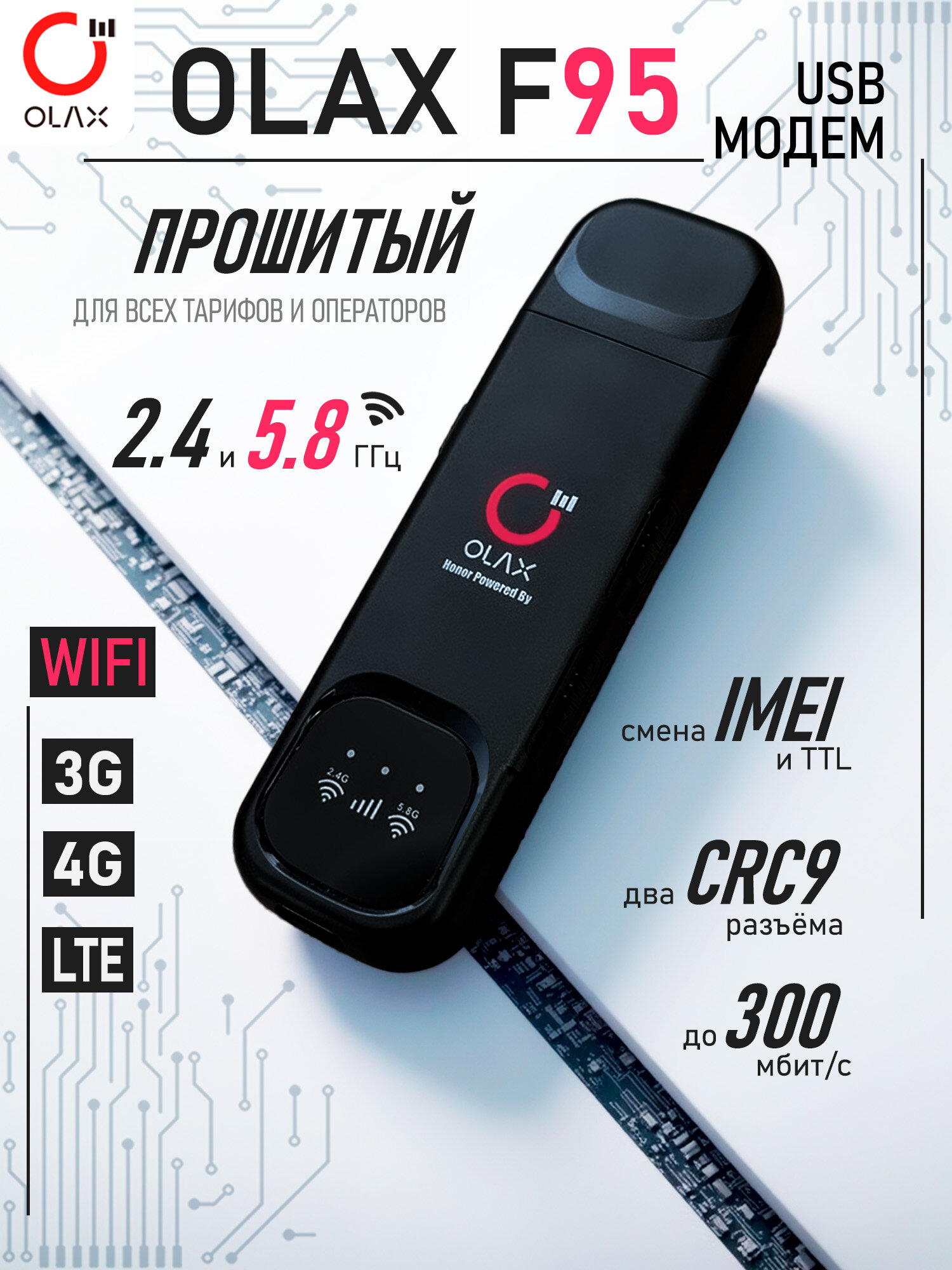 3G 4G модем Wi-Fi 6 ( 802.11ax ) OLAX F95 CRC9 MIMO под антенну FIX Band IMEI TTL 5 ГГц