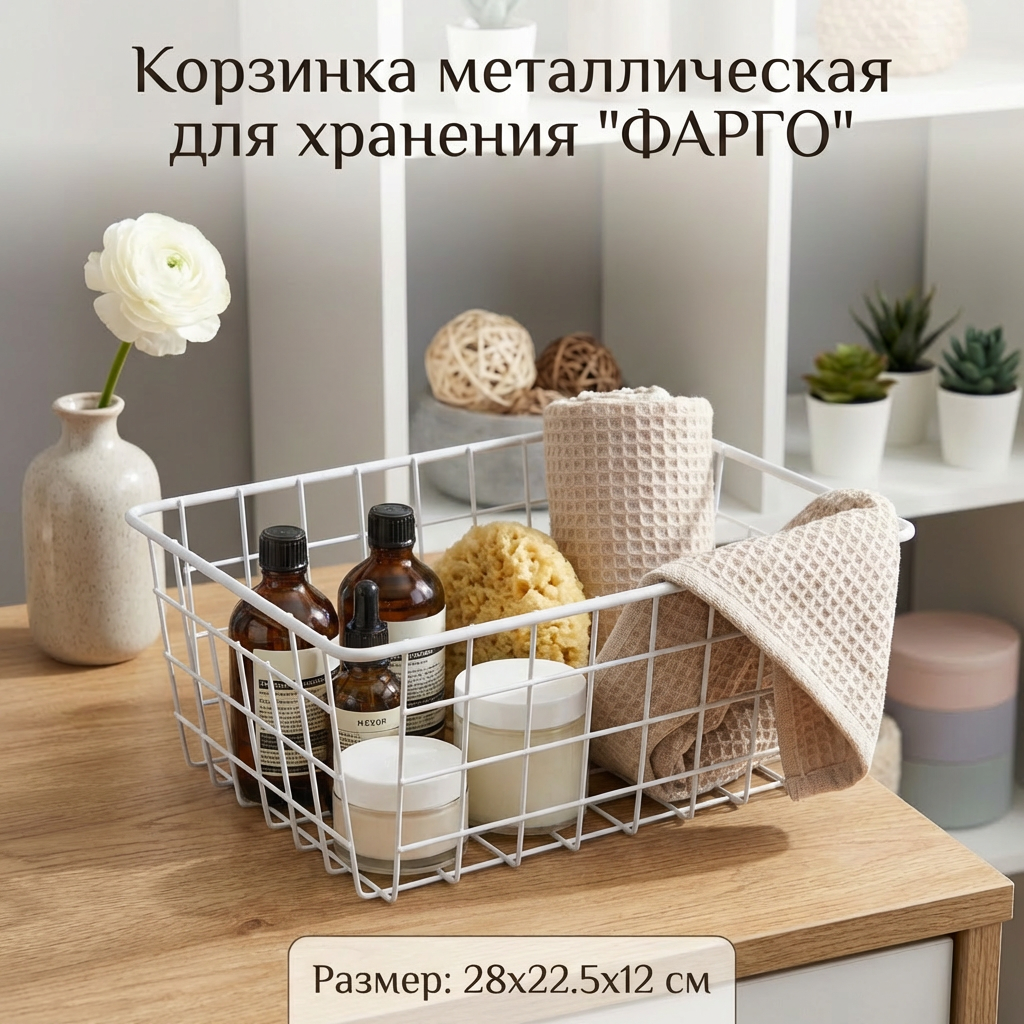 Корзина металлическая универсальная «фарго», белая, 28х22,5х12см, для хранения