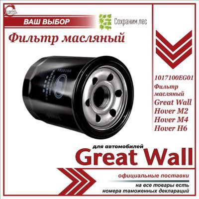 Фильтр масляный для Грейт Вул Ховер М2, М4, Н6 / Great Wall Hover M2, M4, H6 / 1017100EG01