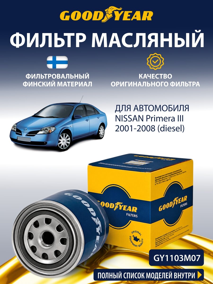 Фильтр масляный NISSAN Primera 3 пок. P12 (ниссан примера р12 дизель) 2001-2008