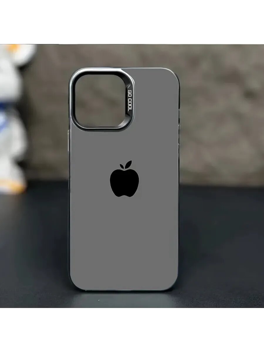 Чехол на SAMSUNG A55 Черный прозрачный логотип Apple