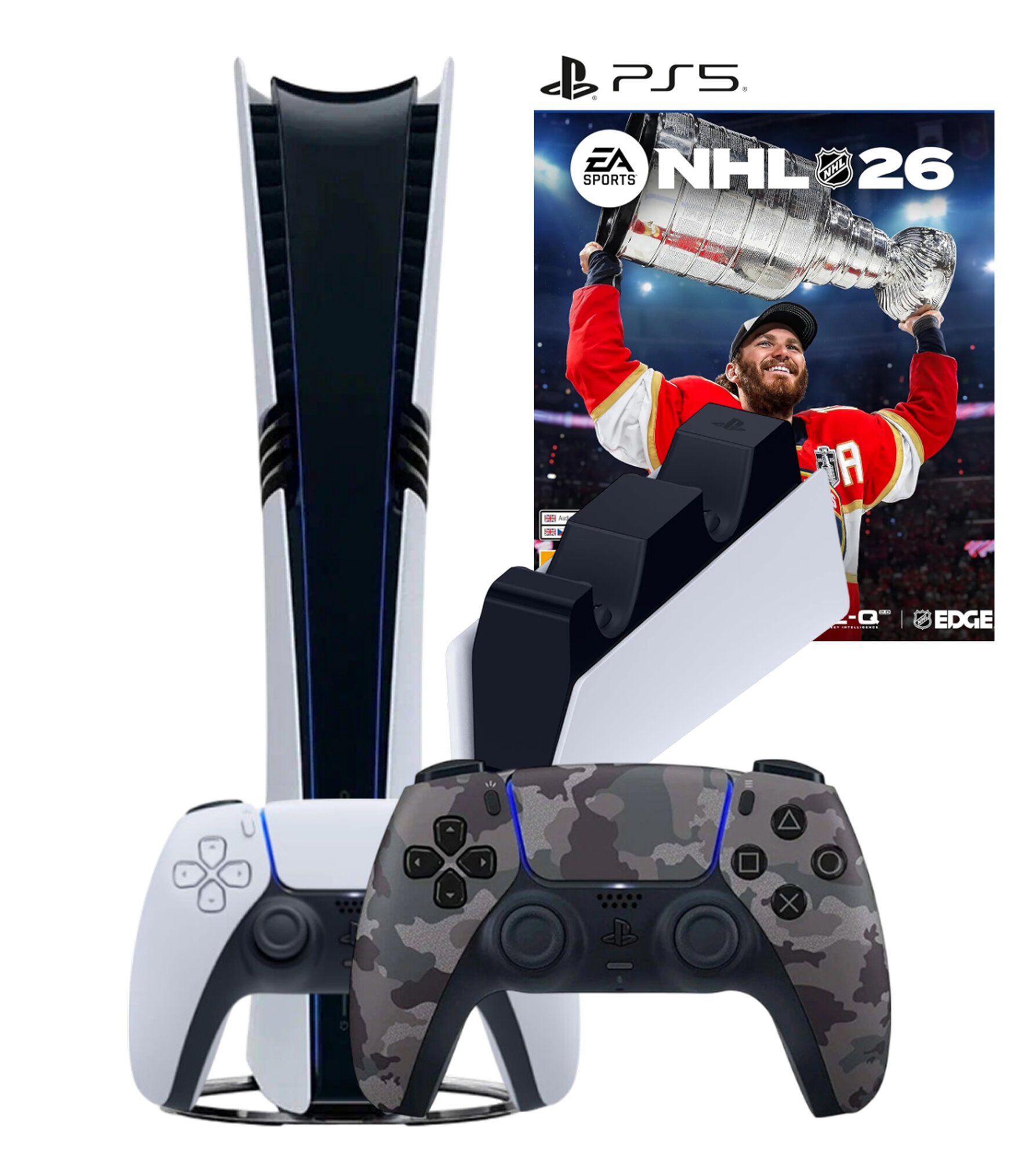 Игровая приставка PS5 Pro + игра NHL 26 + DualSense PS5 Camouflage + Dualsense Charging Station