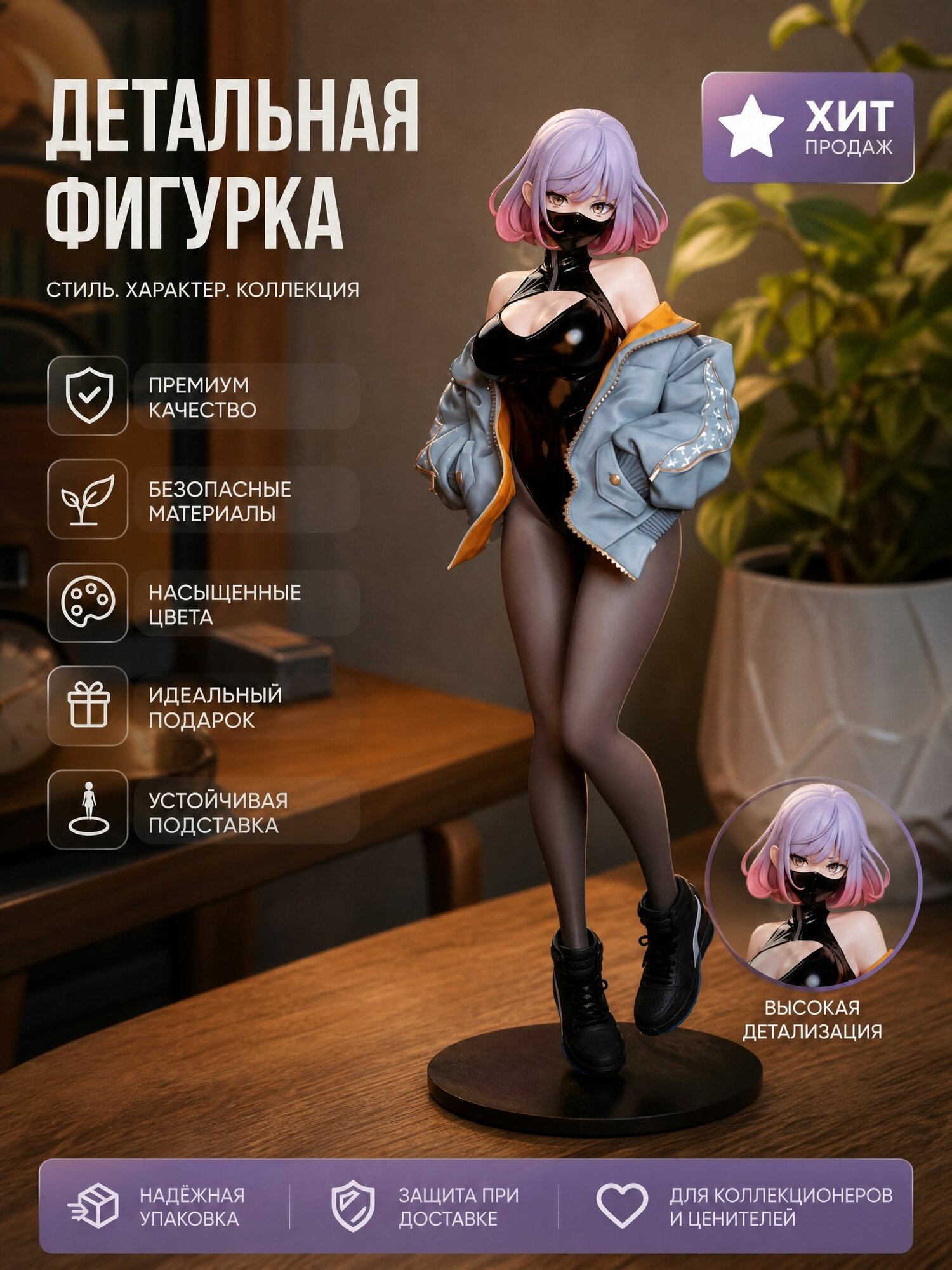 Аниме фигурка девушка в лунной маске, дизайн Аструм, высота 24 см