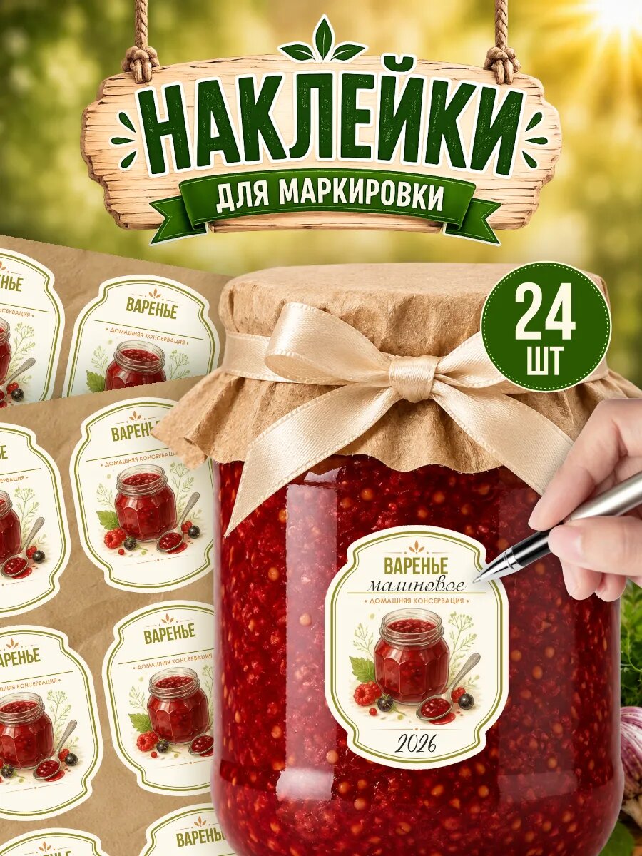 Наклейки на банки с заготовками 24 шт варенье