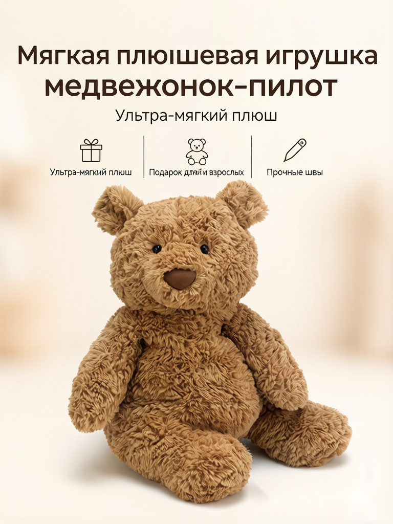 Мягкие плюшевые игрушки медвежонок-пилот, милый подарок для детей и взрослых, мультяшный зверёк из ультра-мягкого плюша