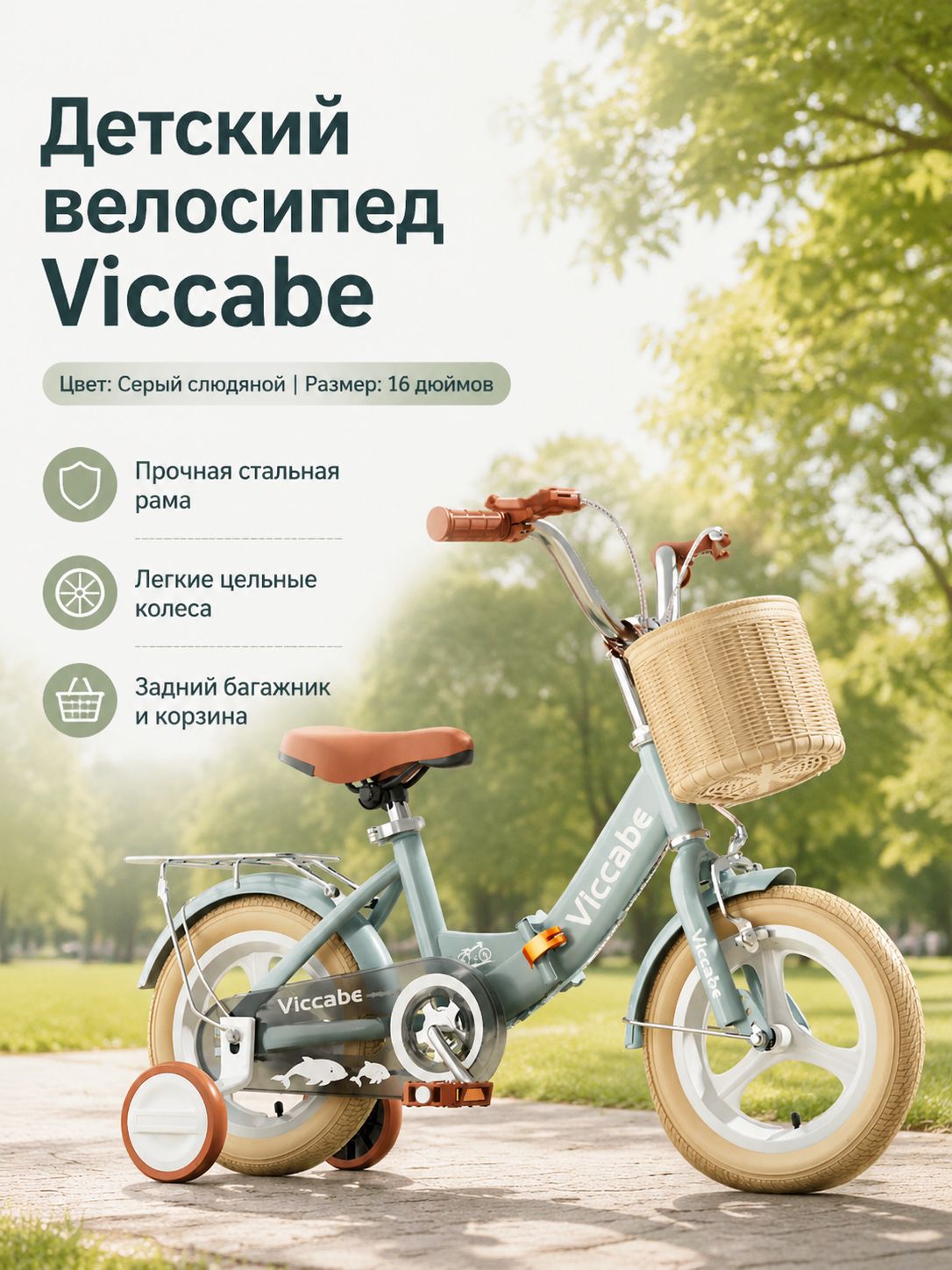 Детский велосипед складной, 16 дюймов, серый, с литыми колесами и задним сиденьем, для детей 5-9 лет