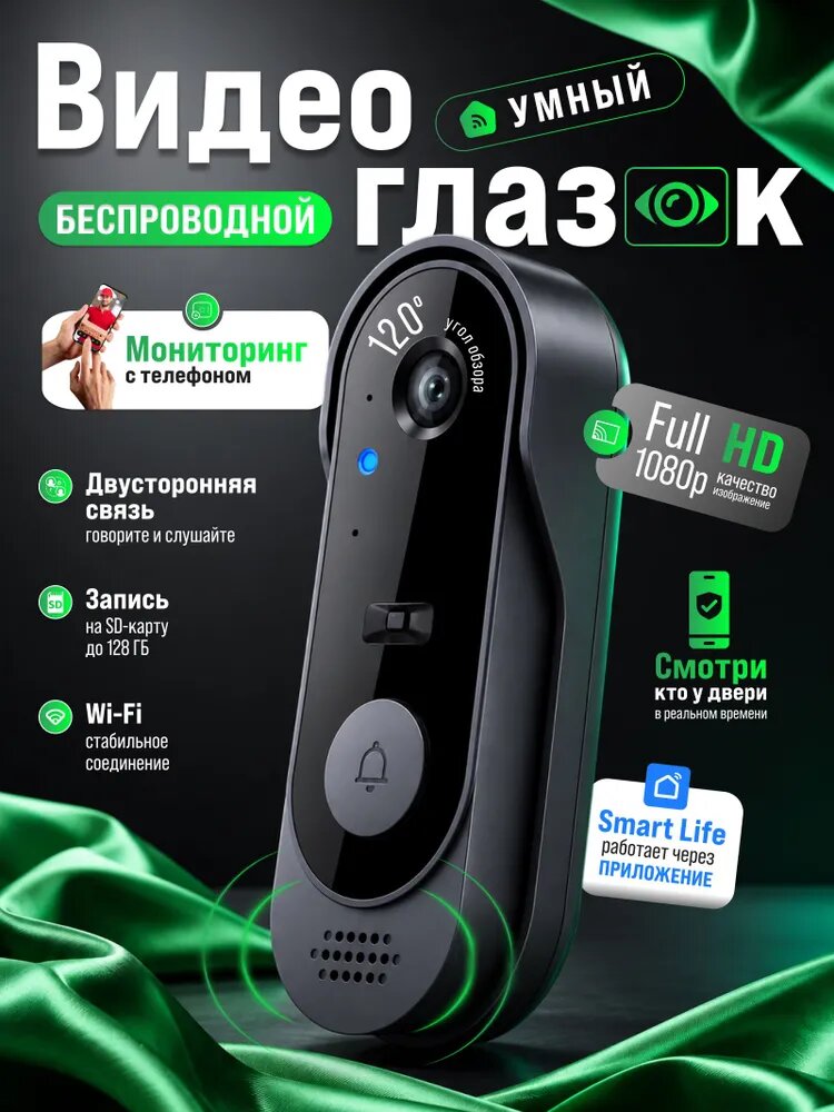 Wi-Fi Видеоглазок, черный