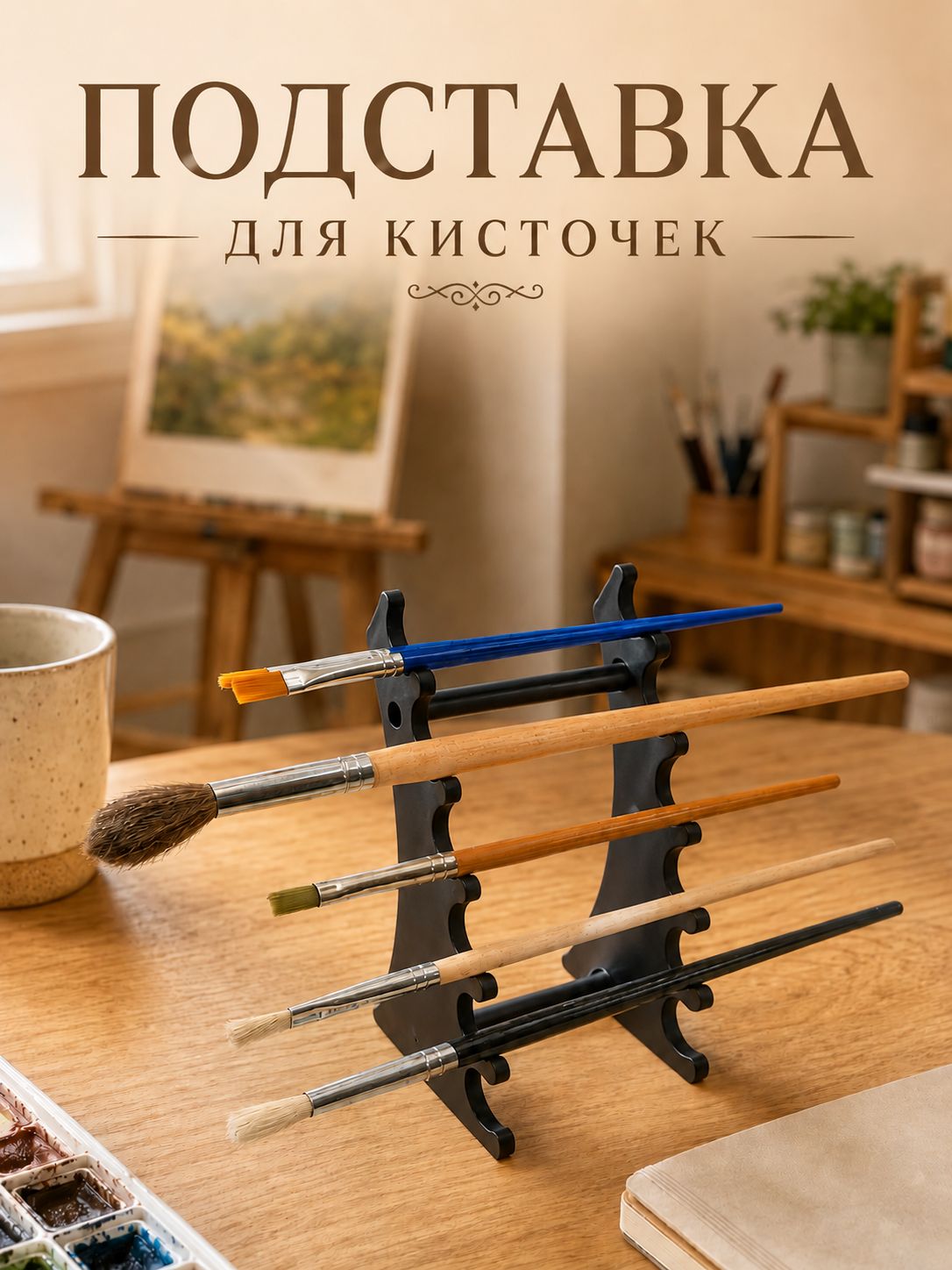 Подскатвка для кистей, держатель-органайзер для кисточек. Черный