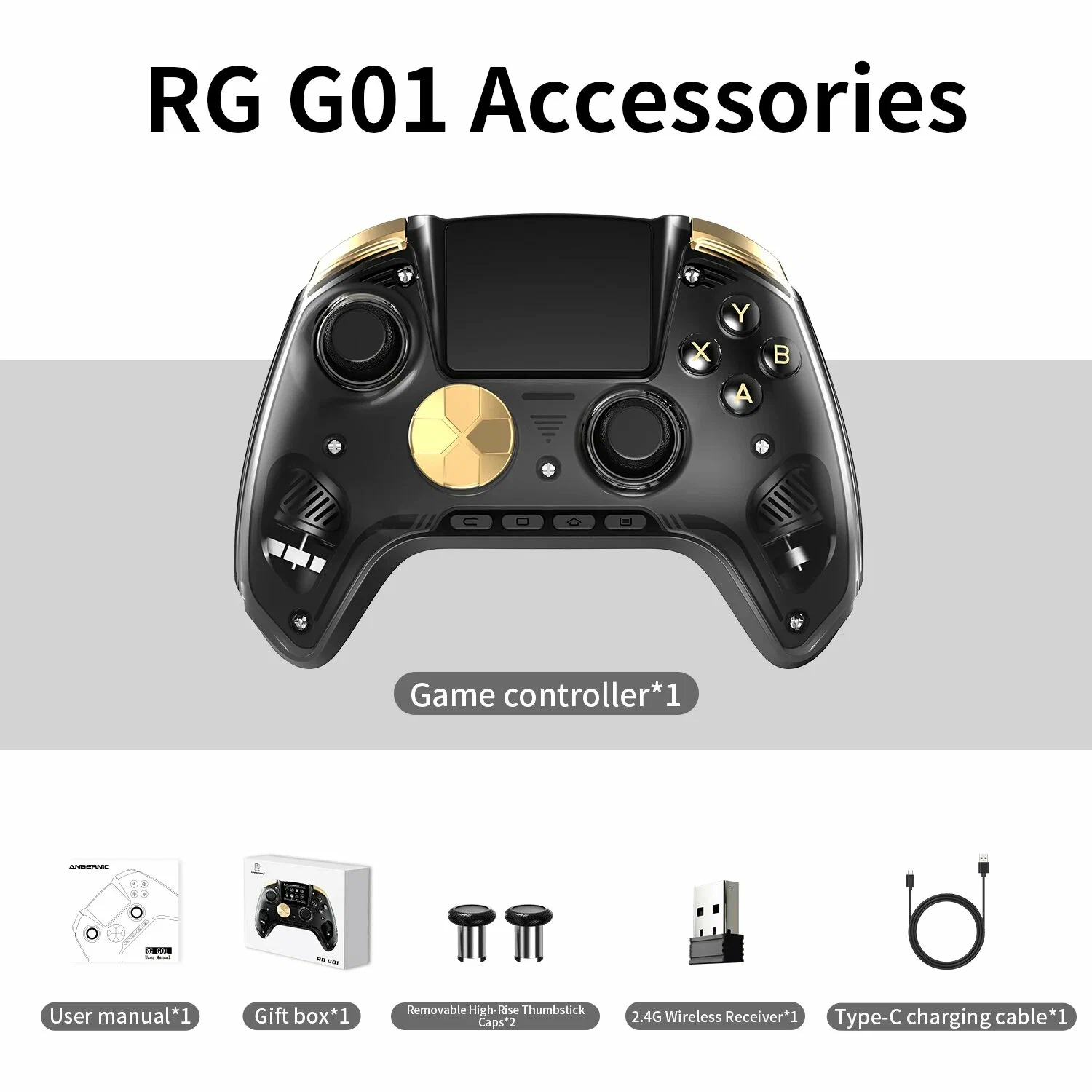 Беспроводной игровой контроллер ANBERNIC RG G01 с большим экраном и Bluetooth, чёрный