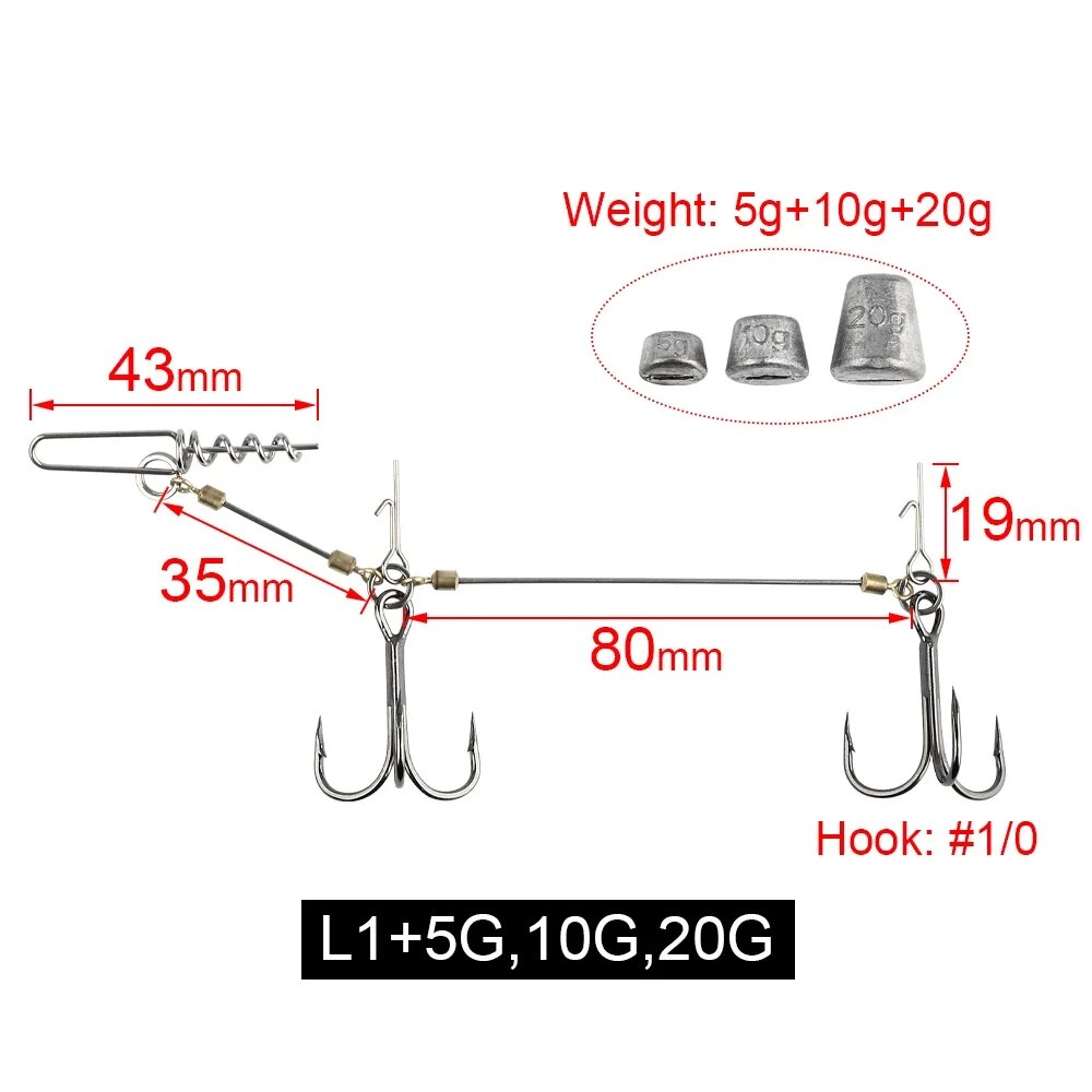 Рыболовная оснастка Spinpoler Pike Stinger Rig L1, 5g+10g+20g, #1/0